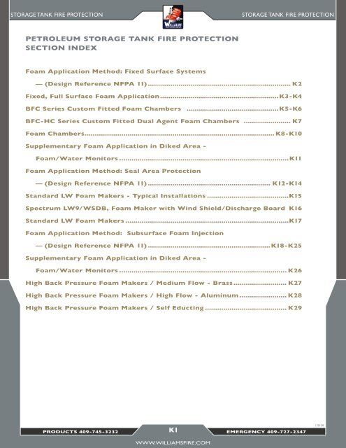 petroleum storage tank fire protection section index - Williams Fire ...