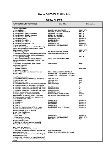 Model Z2 PC-Link DATA SHEET - VDO