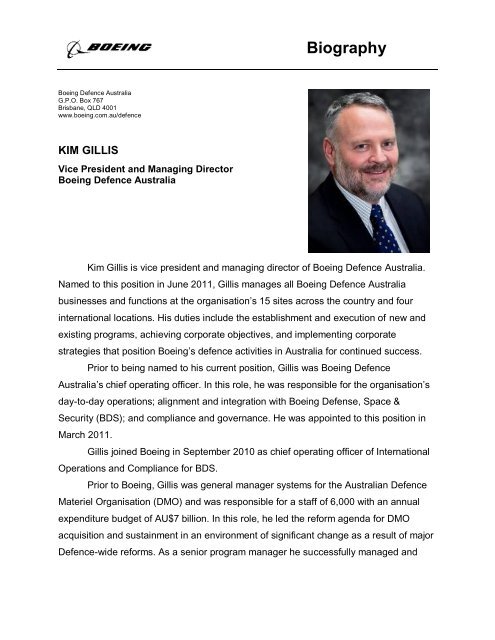 Kim Gillis, vice president and managing director ... - Boeing Australia