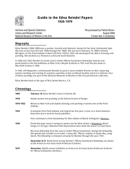 Guide to the Edna Reindel Papers - National Museum of Women in ...