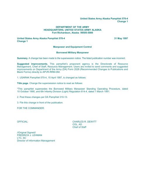 Borrowed Military Manpower - The USARAK Home Page