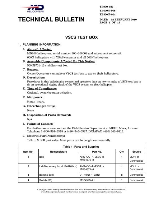 TECHNICAL BULLETIN - MD Helicopters
