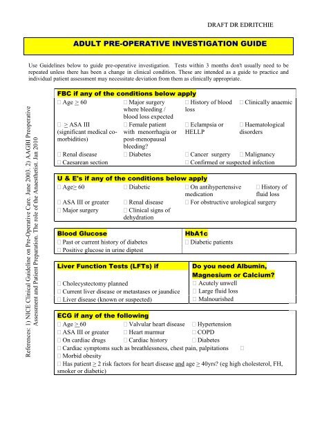 Pre-operative investigations - Tayside School of Anaesthesia
