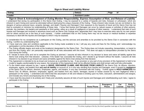Sign-In Sheet and Liability Waiver