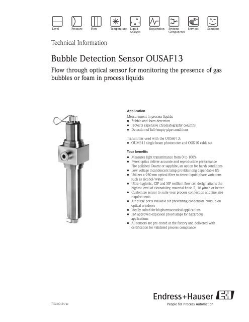 Bubble Detection Sensor Ousaf13 Endress Hauser
