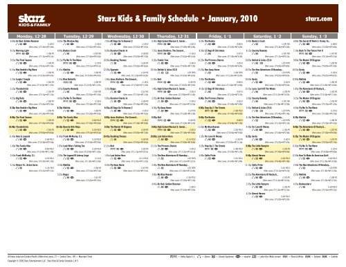 Starz Kids & Family Schedule - January, 2010