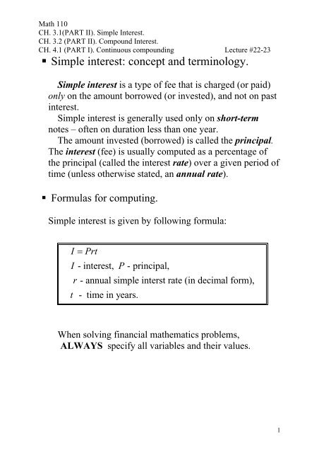 Simple interest: concept and terminology.