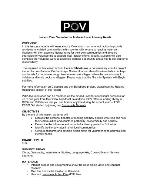 Lesson Plan: Volunteer to Address Local Literacy Needs ... - PBS