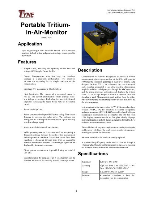 Portable Tritium- in-Air-Monitor - Tyne Engineering