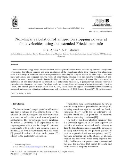 Non Linear Calculation Of Antiproton Stopping Powers At Finite Cnea