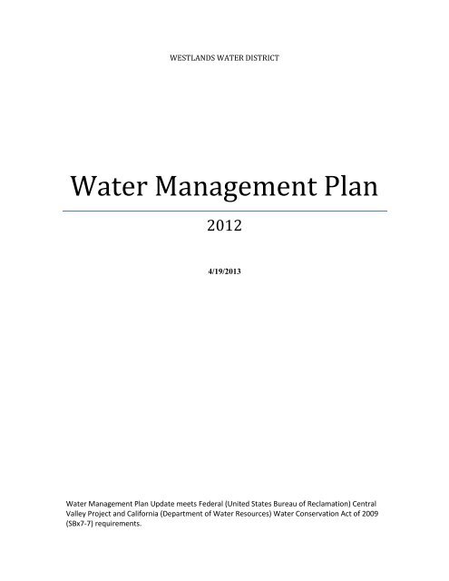 Water Management Plan - Westlands Water District