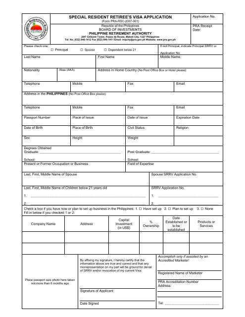 special resident retiree's visa application - Philippine Retirement ...