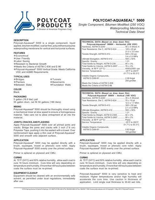 Polycoat-Aquaseal 5000 250voc - Polycoat Products