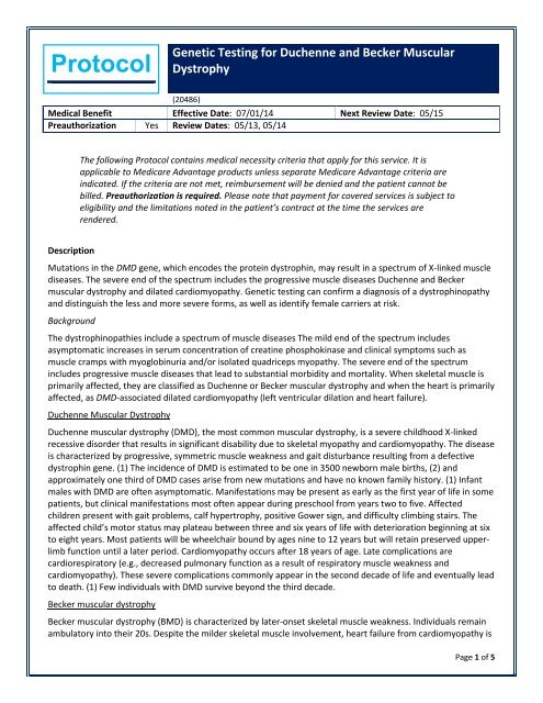 Genetic Testing for Duchenne and Becker Muscular Dystrophy