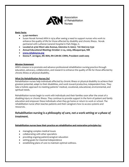 Association of Rehabilitation Nurses Mission Statement