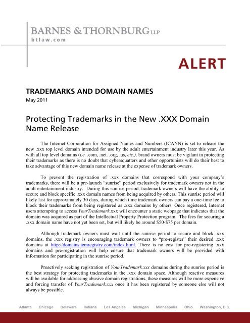 Protecting Trademarks In The New Xxx Domain Name Release