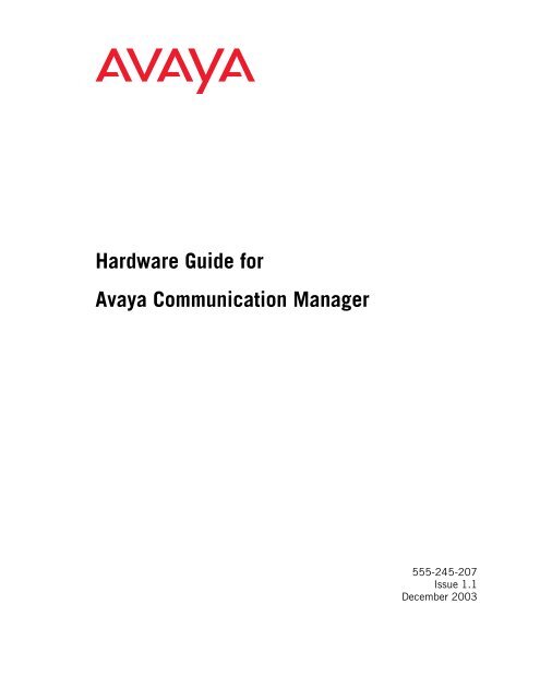 Hardware Guide for Avaya Communication Manager - Avaya Support