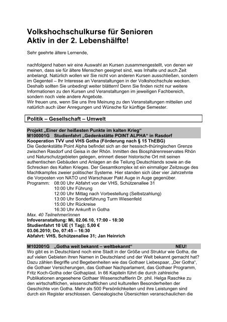Volkshochschulkurse für Senioren - VHS Gotha - Die ...