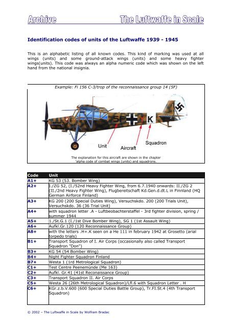 Identification codes of units of the Luftwaffe 1939 - 1945