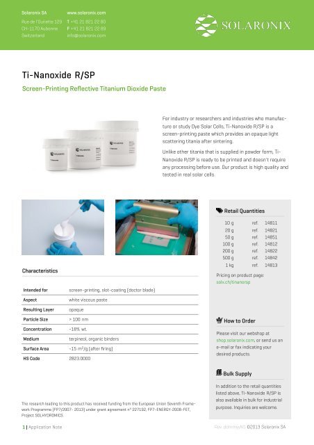 Ti-Nanoxide R/SP - Solaronix