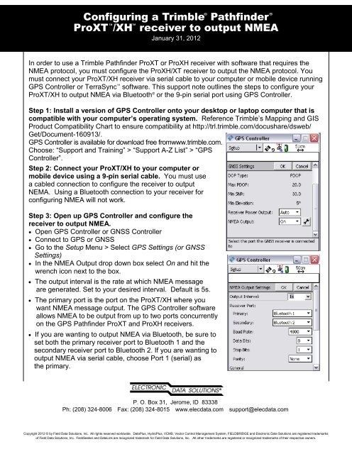 Configuring a Trimble Pathfinder ProXT /XH receiver to output NMEA