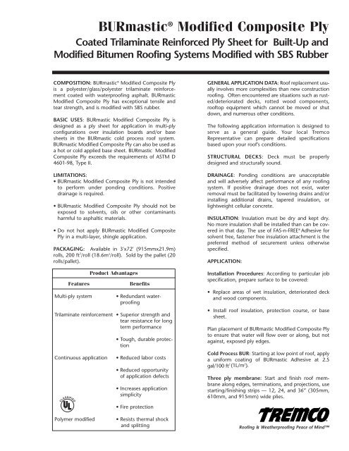 BURmasticÂ® Modified Composite Ply Specification - Tremco Roofing