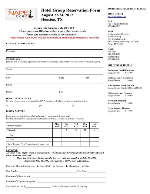 Hotel Group Reservation Form
