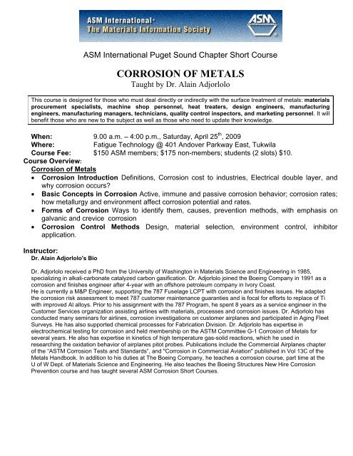 CORROSION OF METALS - ASM International