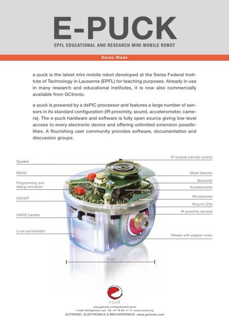 e-puck is the latest mini mobile robot developed at the ... - GCtronic