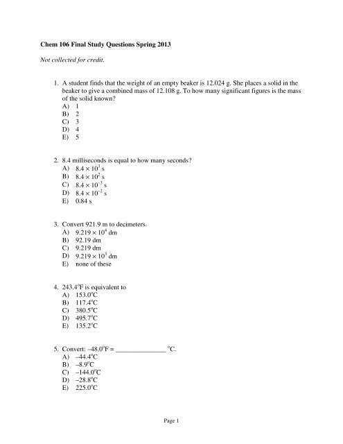 Final Study Questions - Porterville College
