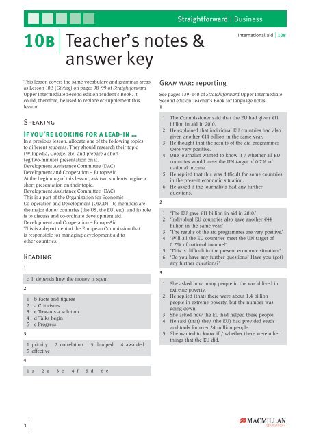 10b Teacher's notes & answer key - Straightforward