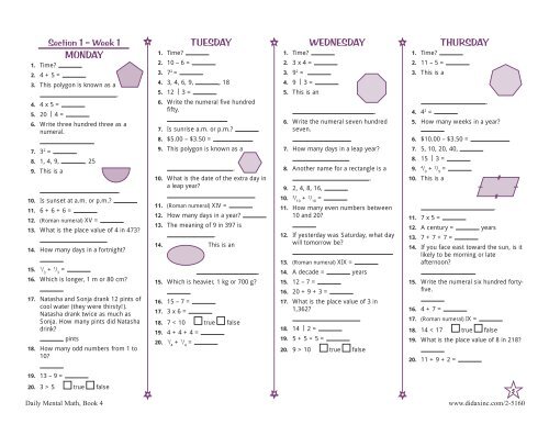Download Free Pages from Daily Mental Math, Grade 5