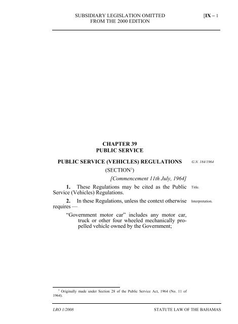 Public Service Vehicles Regulations - The Bahamas Laws On-Line