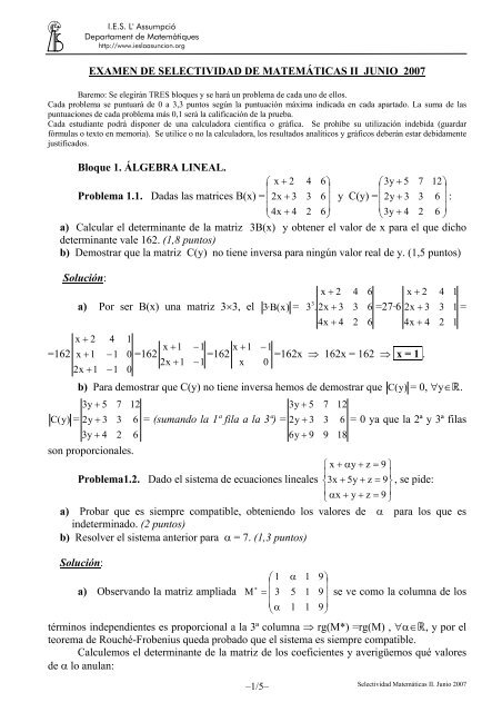EXAMEN DE SELECTIVIDAD DE MATEMÃ TICAS II JUNIO 2007 ...