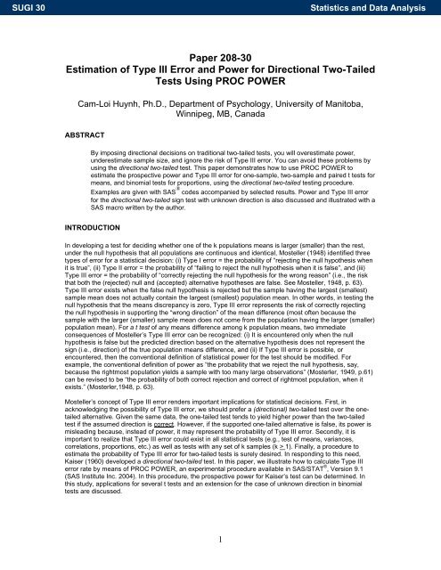 208 30 Estimation Of Type Iii Error And Power For Directional Sas