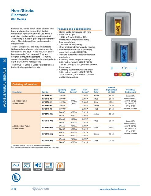 860 Series Horn Strobe Catalog Page - Edwards Signaling