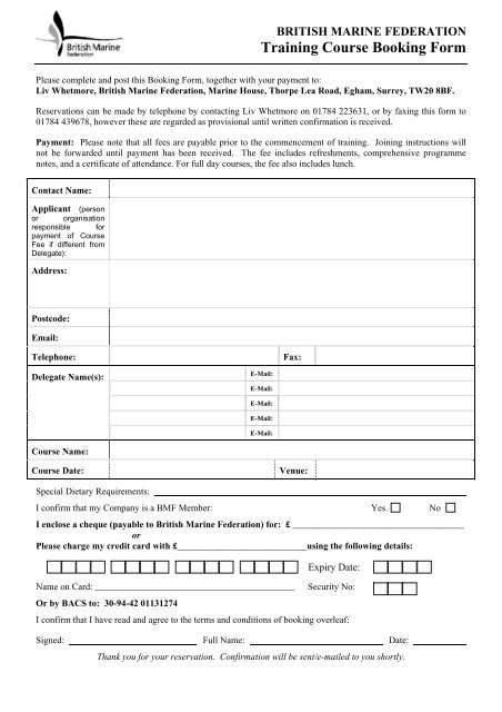 Training Course Booking Form - British Marine Federation