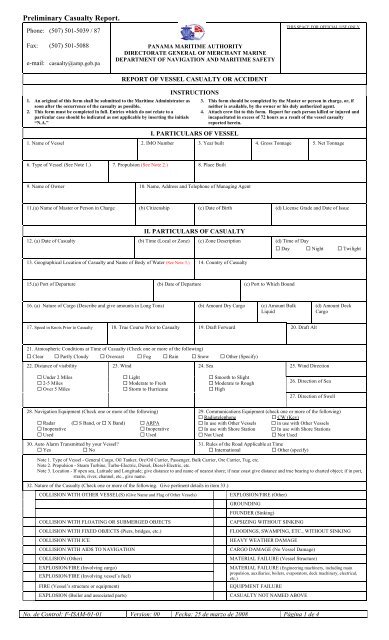 Preliminary Casualty Report.