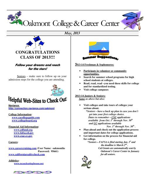 College & Career Center Newsletter - Oakmont High School