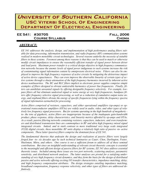 University of - USC Ming Hsieh Department of Electrical Engineering
