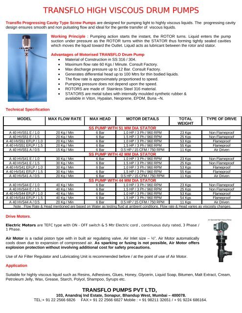 TRANSFLO MOTORISED DRUM PUMPS