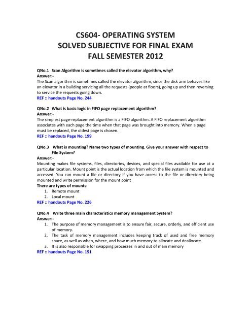 CS604- OPERATING SYSTEM SOLVED SUBJECTIVE FOR ... - vuZs CS604- OPERATING SYSTEM SOLVED SUBJECTIVE FOR ... - vuZs