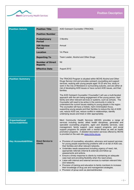Position Description Template - HR use only - NWHN