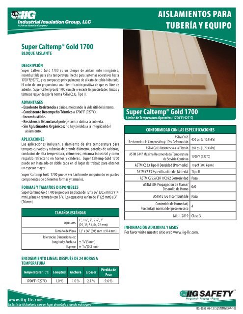 Super CaltempÂ® Gold 1700 - Industrial Insulation Group, LLC