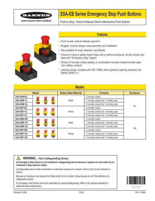 SSA-EB Series Emergency Stop Push Buttons Overview - Elion