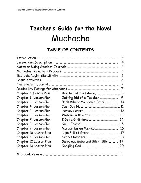 Teacher Guide for Muchacho - LouAnne Johnson