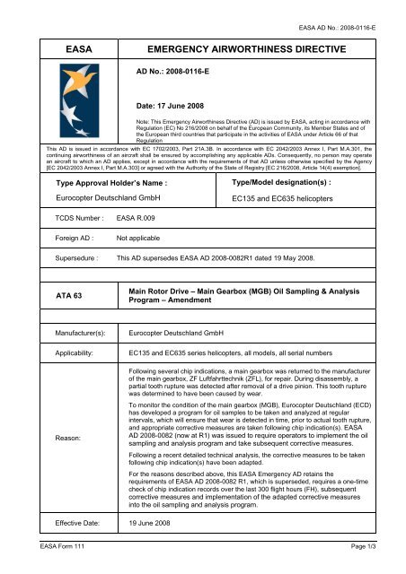 EASA Emergency AD 2008-0116-E