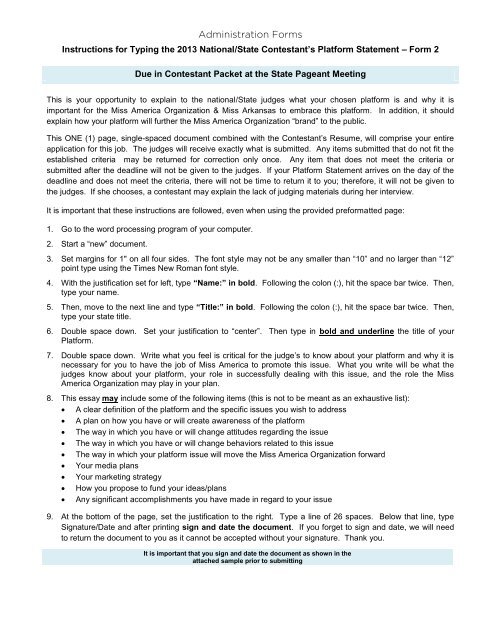 Platform Statement - Miss Arkansas