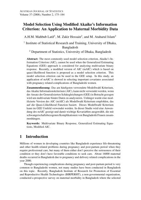 Model Selection Using Modified Akaike's Information Criterion: An ...