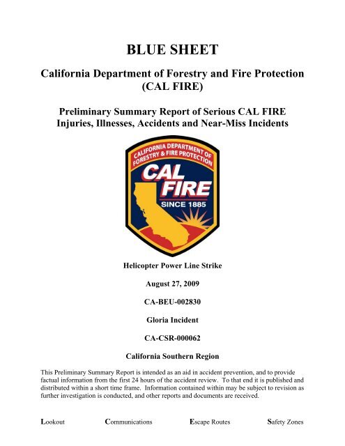 Calfire Blue Sheet - Helicopter Powerline Strike
